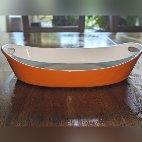 Copco | Dining | Copco Cast Iron Enamel Orange Casserole Dish 96s Made ...